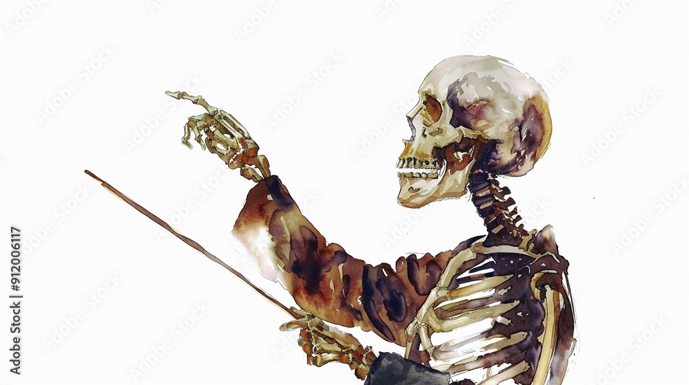Skeleton with a conductors baton,Clipart, watercolor illustration ...