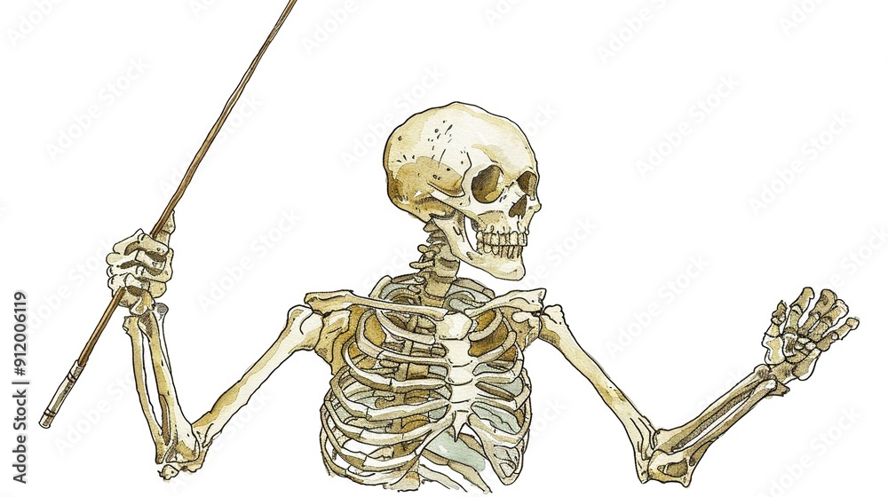 Skeleton with a conductors baton,Clipart, watercolor illustration ...