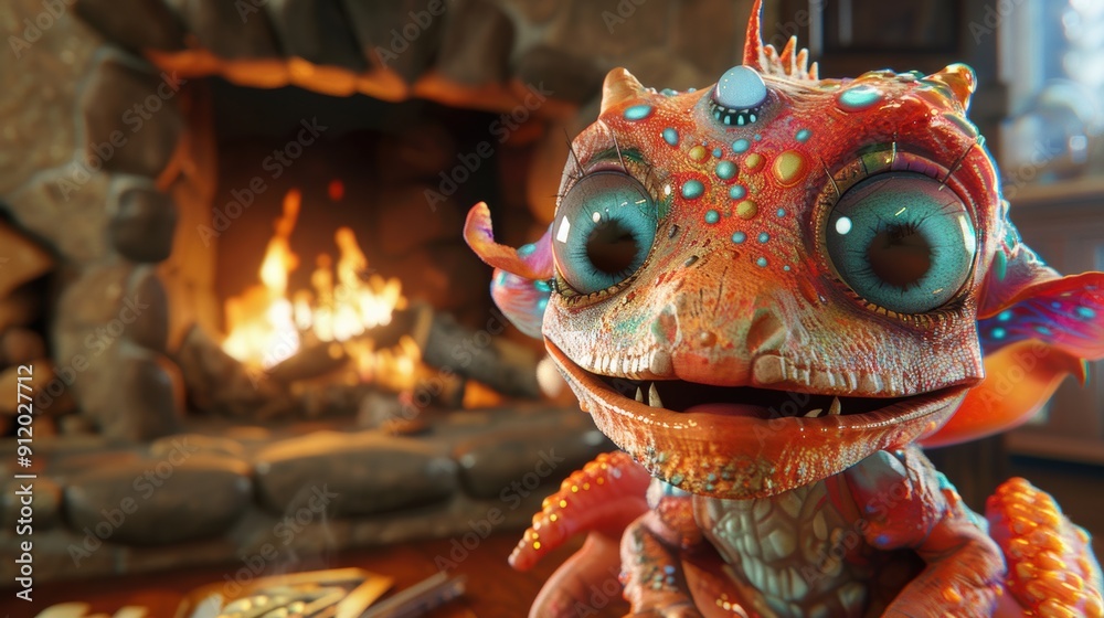 3D character, with a vibrant, neon glow and large, expressive eyes, is ...