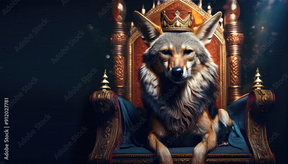 Fox crown, a Fox with a crown, A fox is sitting on the throne. Fox King ...