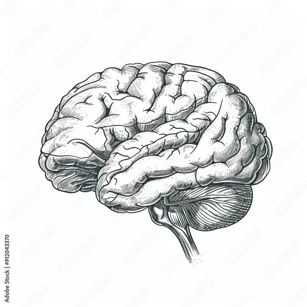 Human health medical. Anatomical human brain - sketch isolated on white ...
