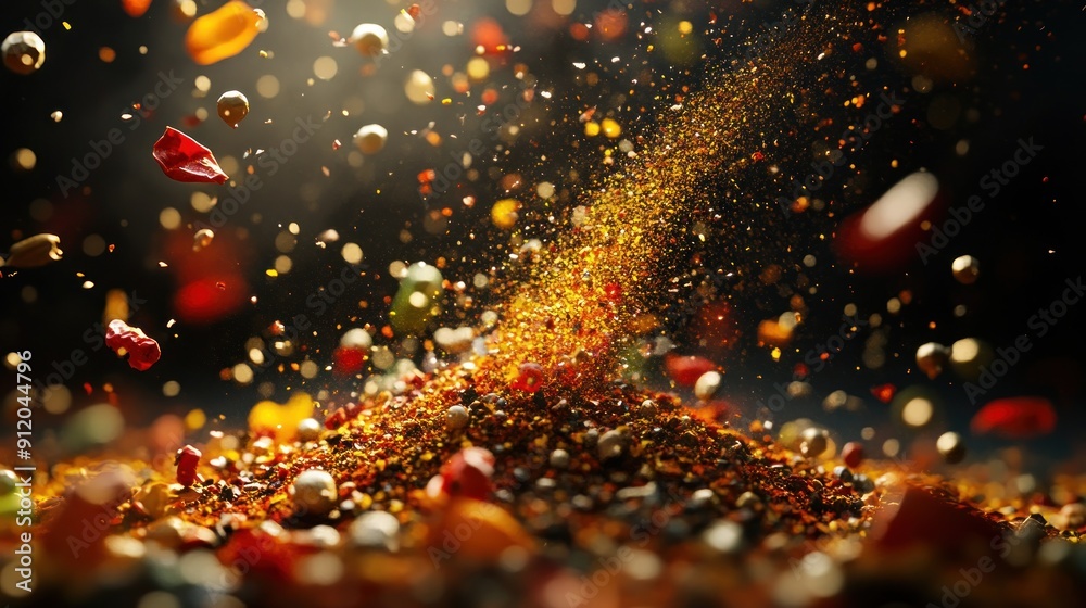 spices exploding in the air on a dark background.capturing dynamic ...