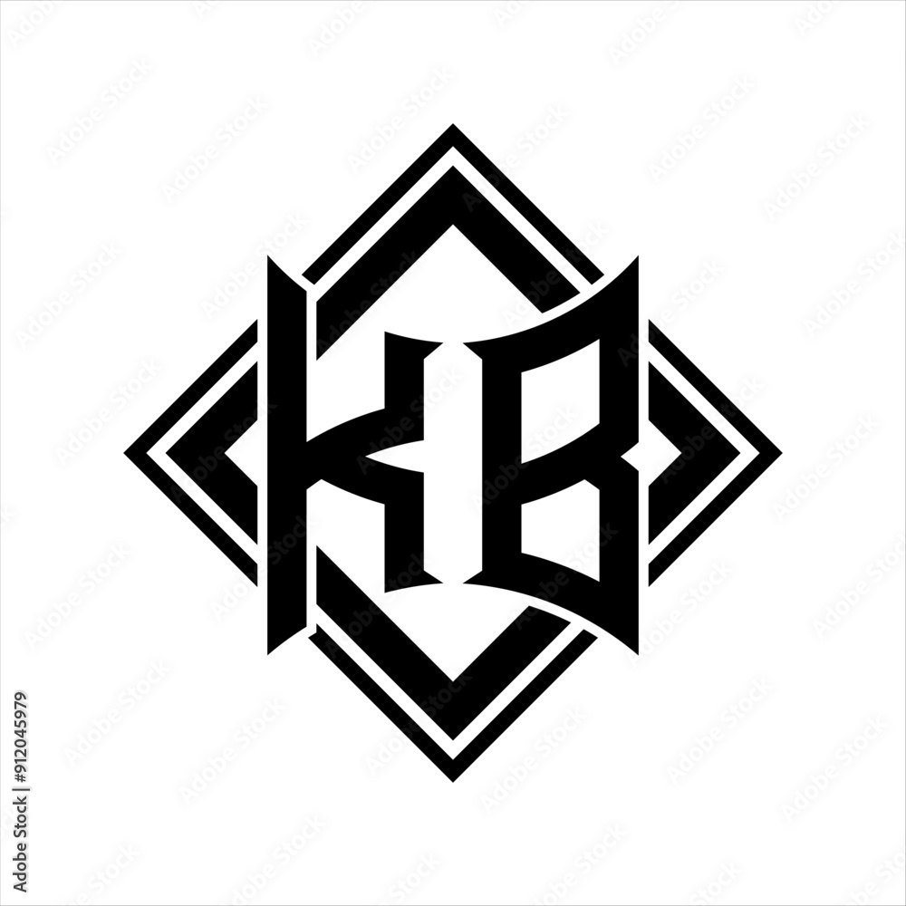 KB Letter logo with abstract shield shape with square black outline on ...