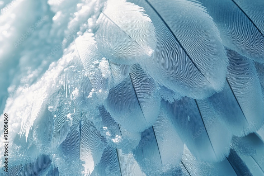 Detailed view of ice age bird feathers, showing layered plumage that ...
