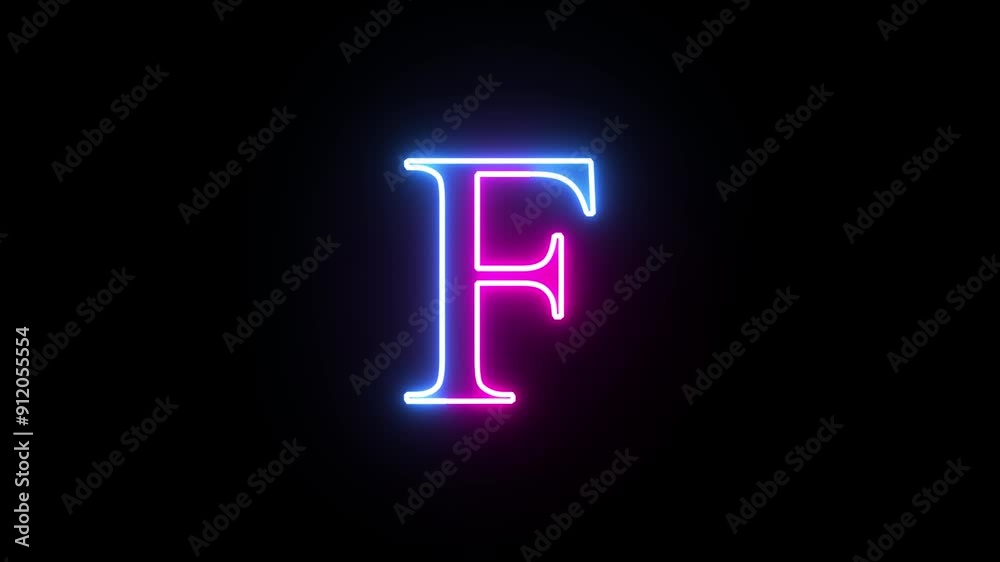 Neon capital letter alphabet F animation. Purple and blue neon font ...