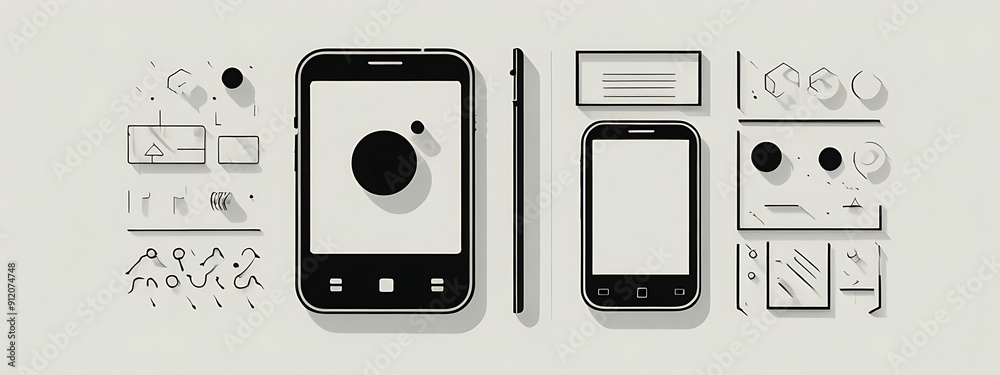Minimalist 2D Flat-Style Art of a Smartphone Icon with Simplified ...