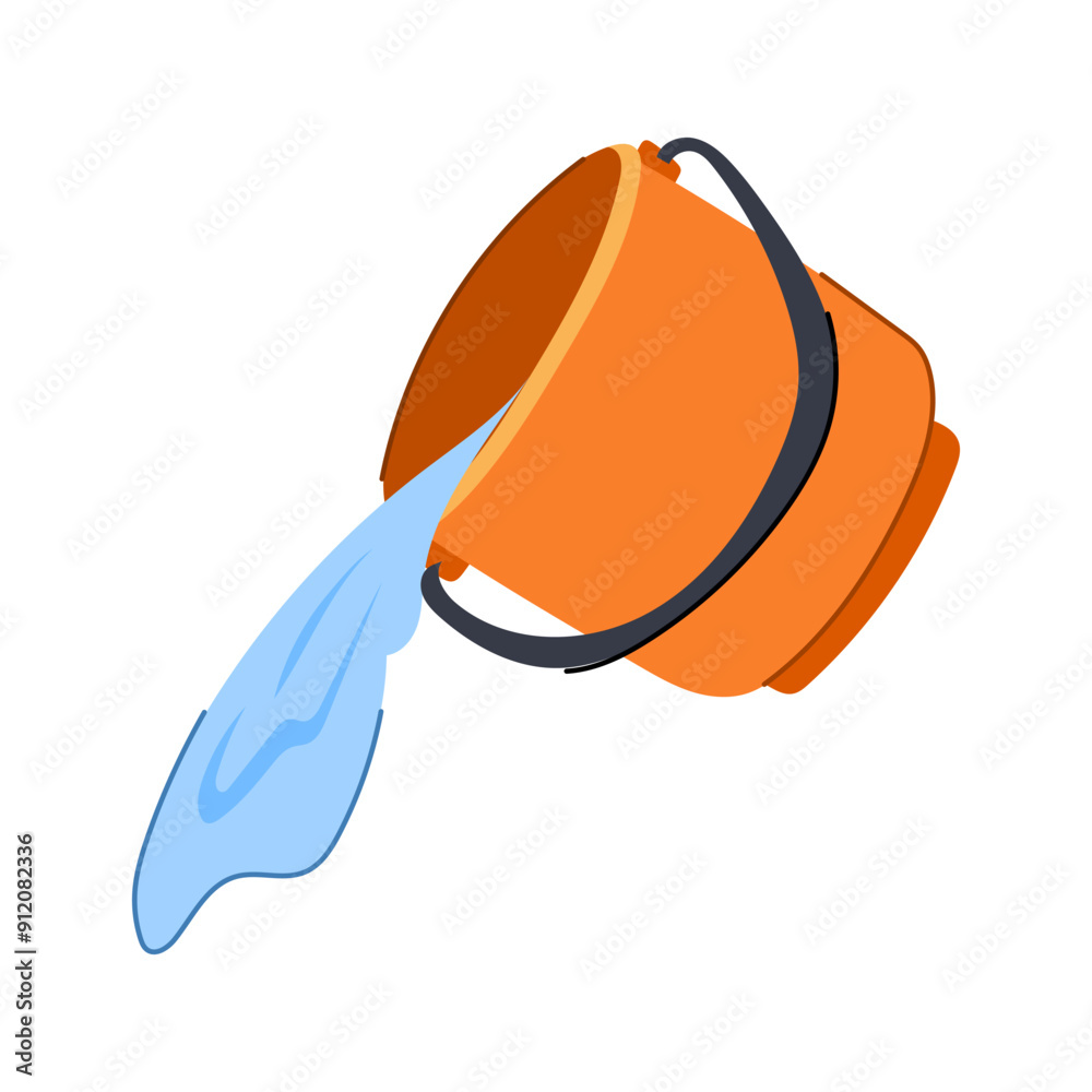 Vetor de pot bucket water cartoon. empty handle, basin leak, flood hole ...