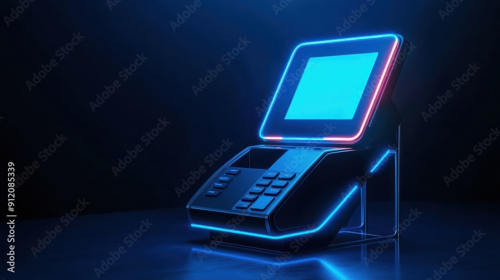 Modern payment terminal with debit and credit cards inserted into the ...