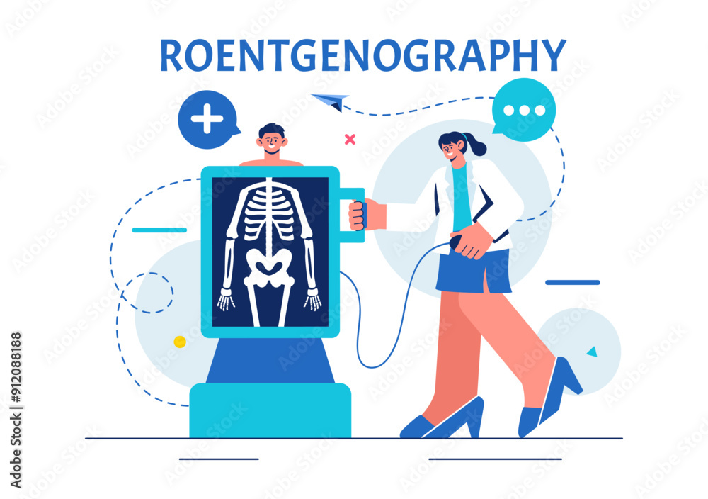 Roentgenography Vector Illustration with Fluorography Body Checkup ...
