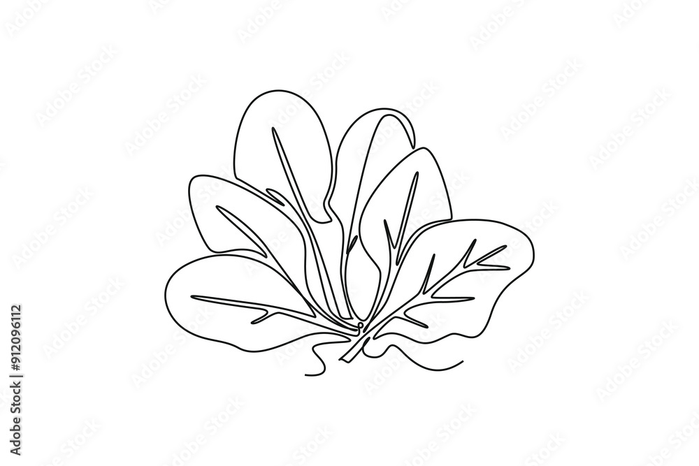 Single continuous line drawing whole healthy organic green spinach ...