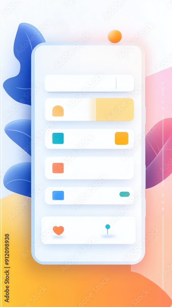 Modern smartphone interface showcasing vibrant UI elements in a clean ... Modern smartphone interface showcasing vibrant UI elements in a clean ...