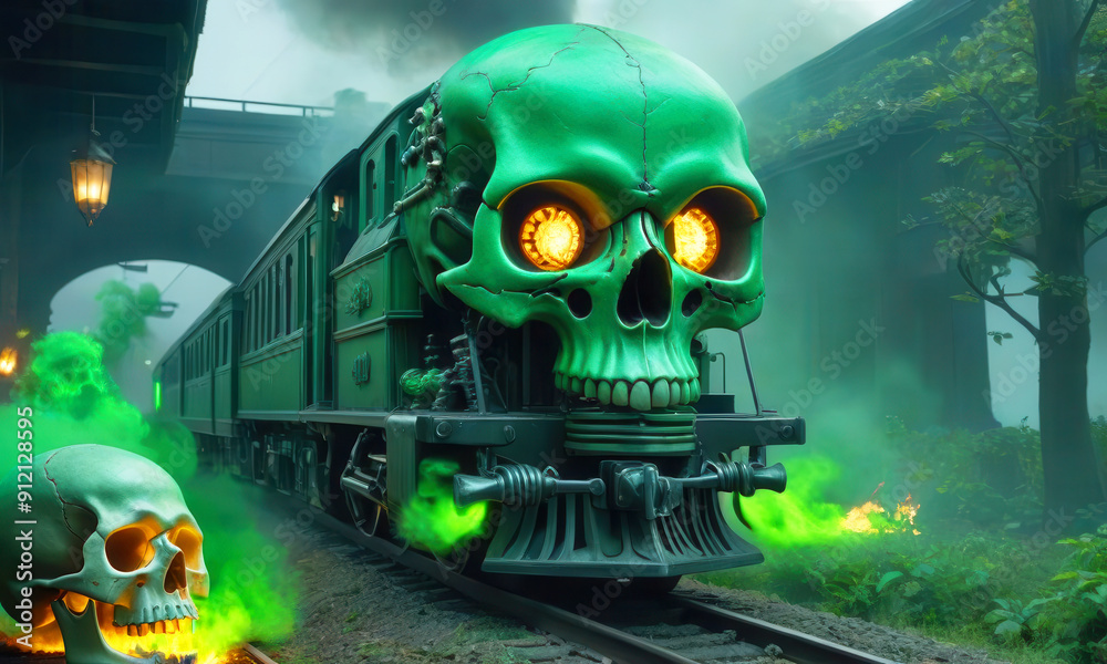 Bright and fantastic scene where the front of the train looks like a ...
