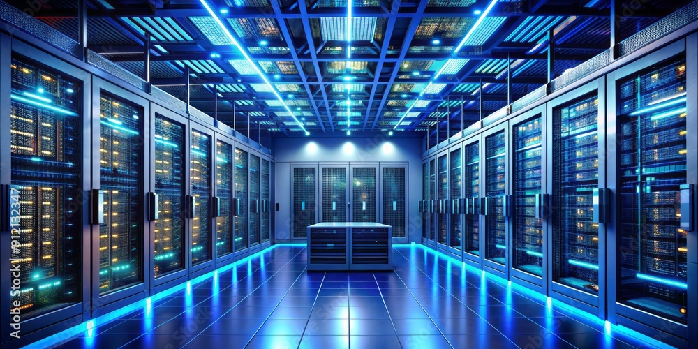 High-tech server room with advanced hardware for cybersecurity ...