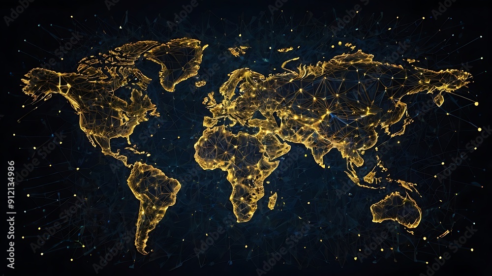Digital illustration featuring a world map composed of interconnected ...