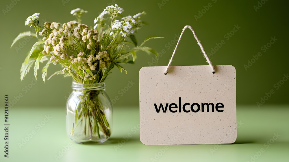 sign with text welcome recycled card board environmental business tag ...