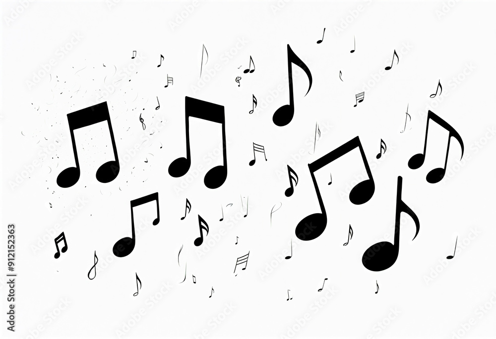 music notes floating as a line drawing over white background Stock ...