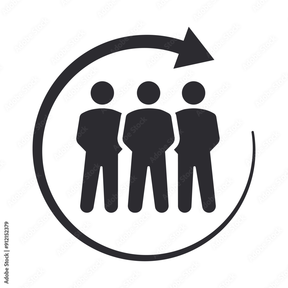 Icon depicting a group of people within a circle with an arrow ...