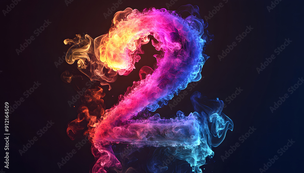 Abstract background with neon numbers and clouds,number two glowing in ...
