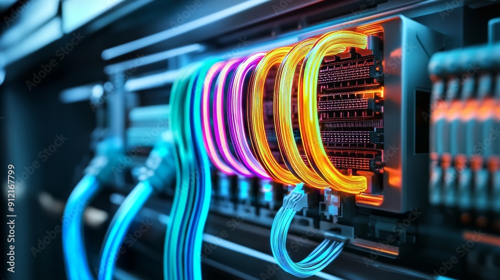 Detailed thermal image of electrical wiring inside a panel, showing ...