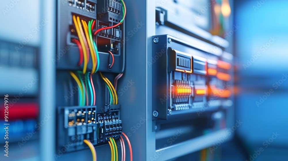 Detailed thermal image of electrical wiring inside a panel, showing ...