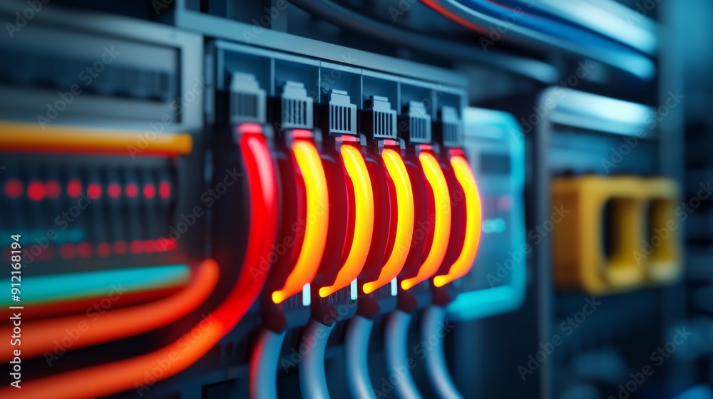 Detailed thermal image of electrical wiring inside a panel, showing ...