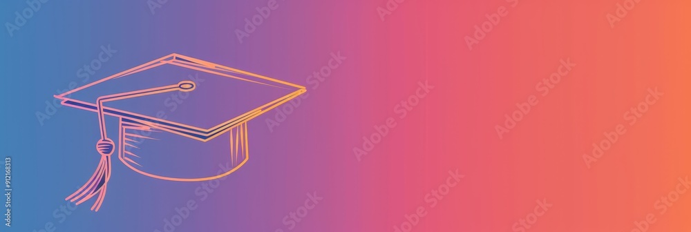 Graduation Cap on Vibrant Gradient Background - A hand-drawn graduation ...
