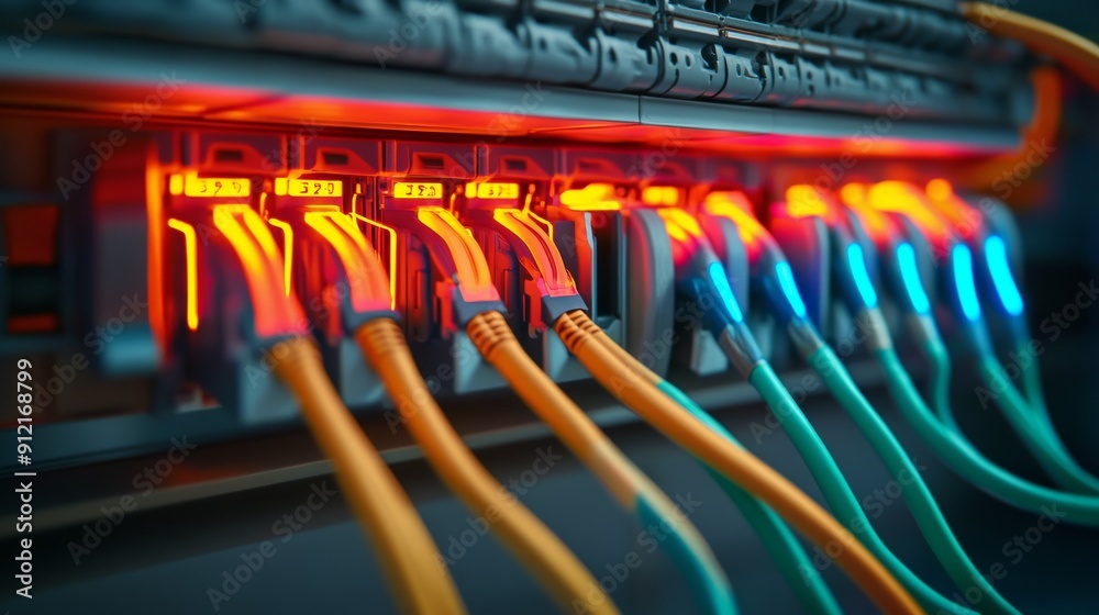 Detailed thermal image of electrical wiring inside a panel, showing ...
