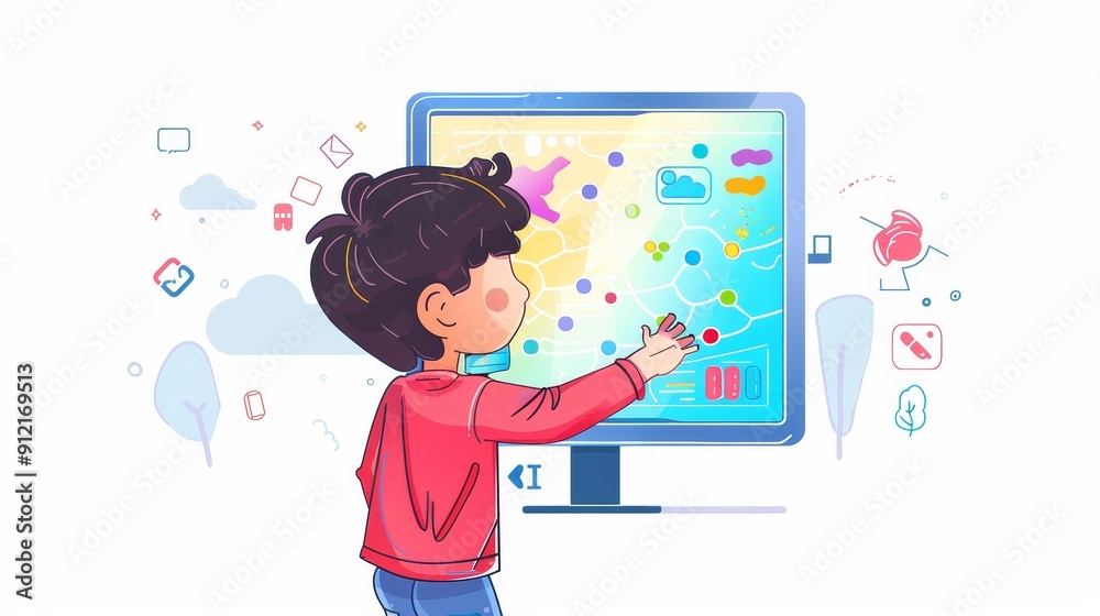 Kid Exploring Interactive Map on Computer Screen - A young boy with ...