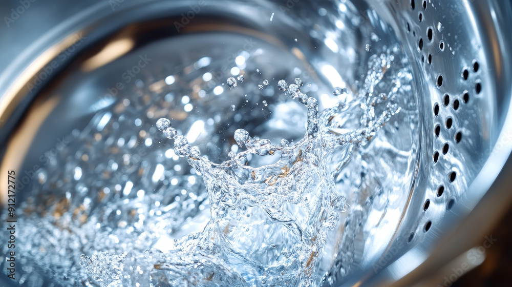 "Water splash inside a washing machine drum. The image captures the ...