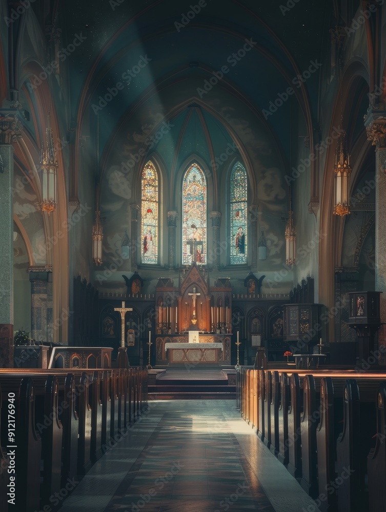 Sunbeams Illuminating Church Interior - The interior of a church with ...
