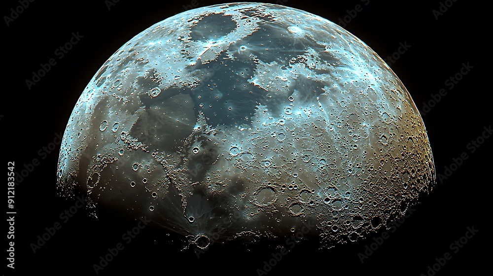 detailed wide-angle image of the moon, showcasing its surface textures ...