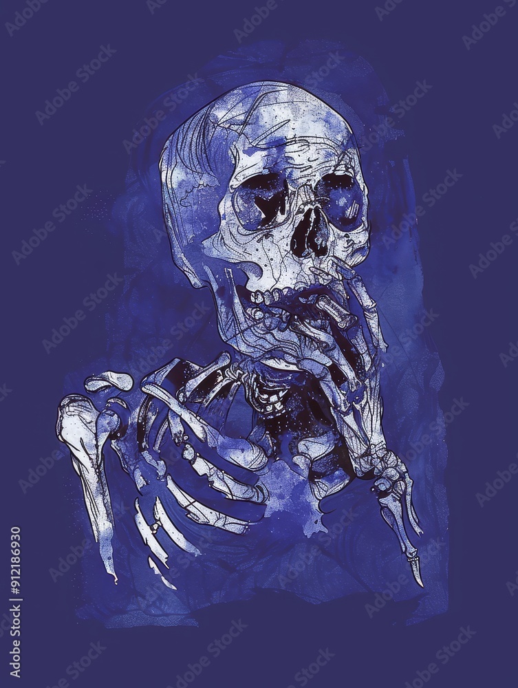 Ilustração do Stock: Blue Watercolor Skeleton Illustration - A detailed ...