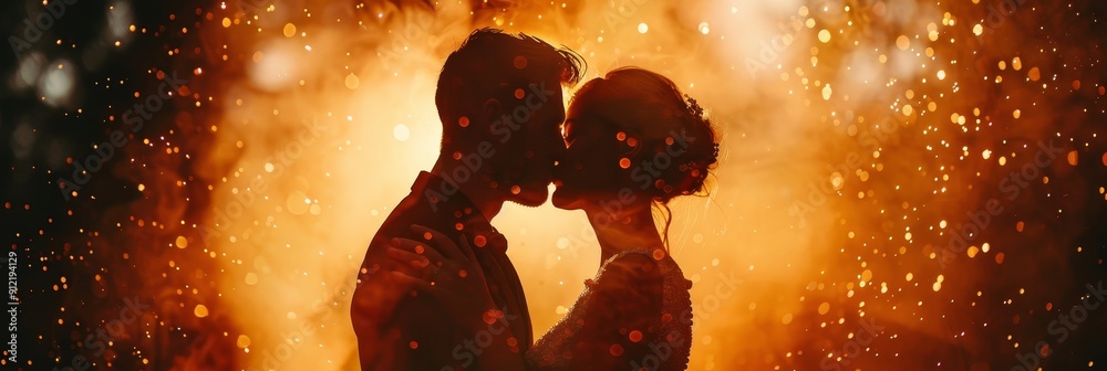 Enchanting Silhouette of Love Amidst Glowing Sparks - A captivating moment capturing a couple's ...