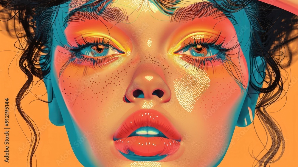 Visually striking digital of a model with a bold colorful retro ...