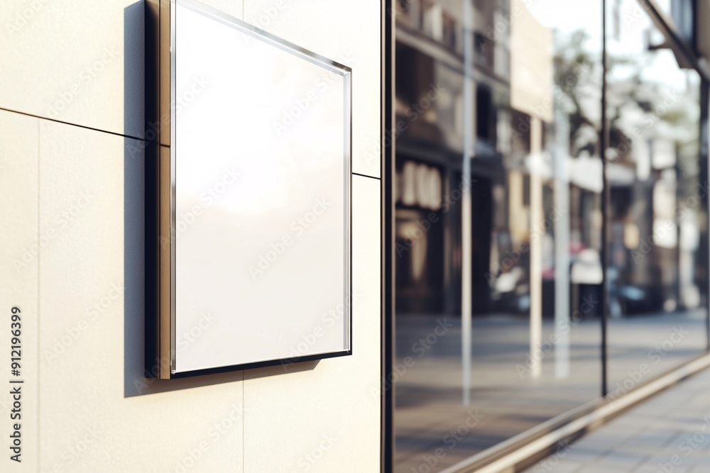 A blank signage board is prominently displayed on the facade of a ...