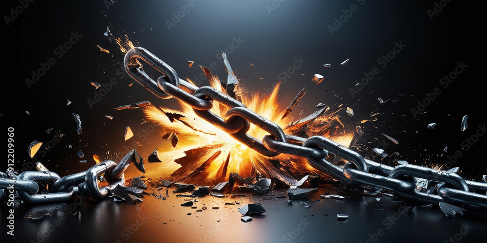 Explosion from Breaking Iron Chain with Sparks and Debris Stock ...