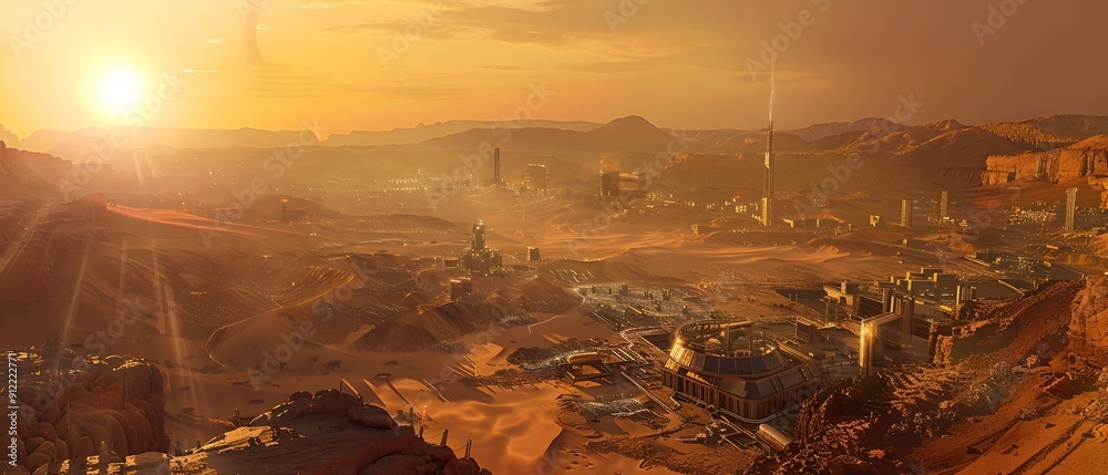 Arid sun scorched futuristic desert with cutting edge sustainable ...