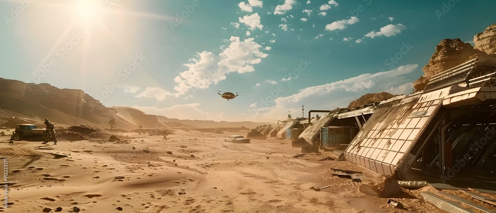 Futuristic desert landscape with advanced climate control systems sleek ...
