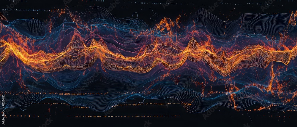 overlay of sine wave patterns, on black background, Generative AI Stock ...