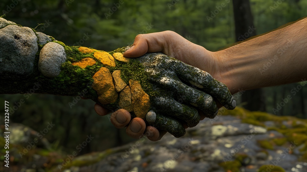 4. **Render a handshake between a human hand and a hand sculpted from ...
