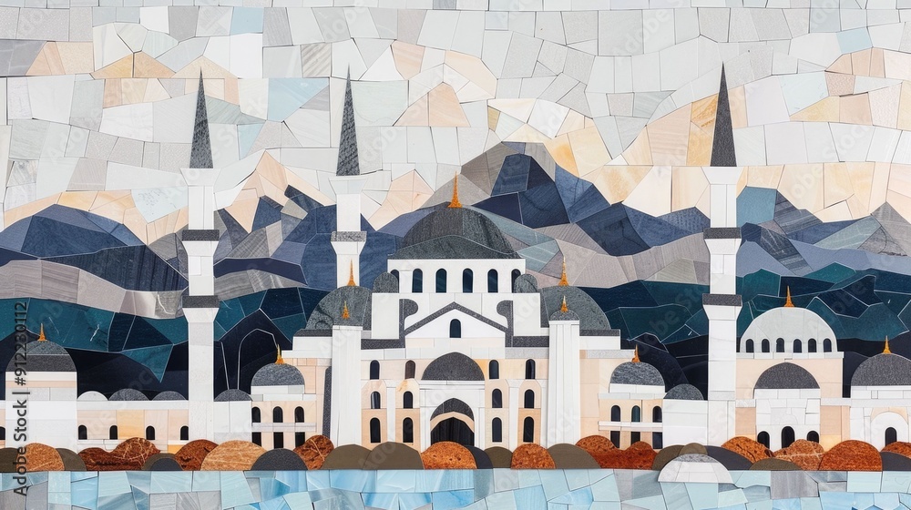 collage featuring the iconic architecture of the Hagia Sophia Mosque in ...