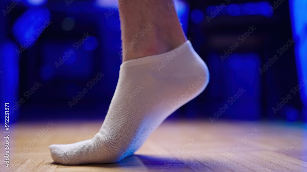 Stand on toes heel rise training flat feet arch side view wearing white ...