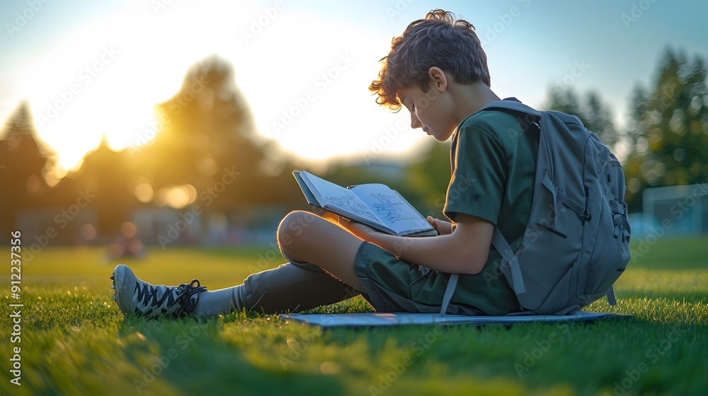 Middle school student drawing on a sketchpad, wearing soccer cleats ...