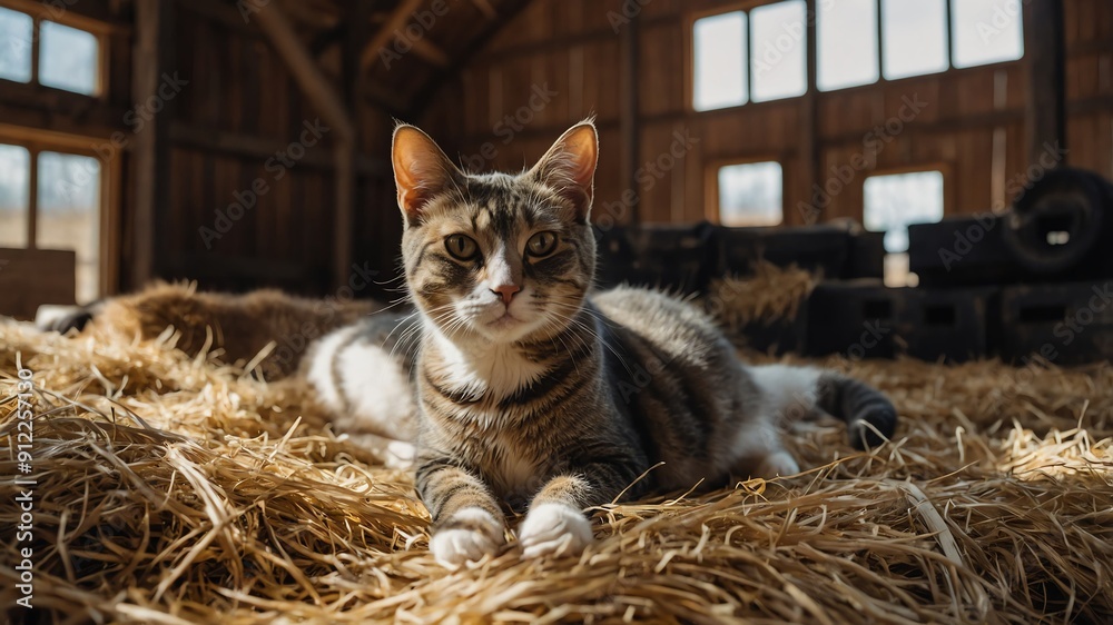 barn cats lounging in hayloft background farm concept backdrop Stock ...