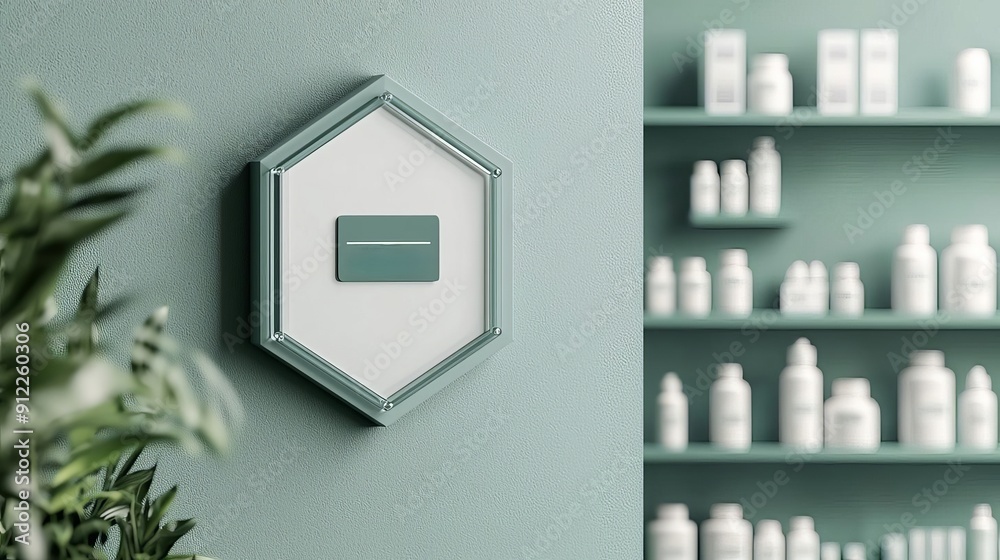 Blank octagon store signage design mockup isolated, bronze badge clear ...