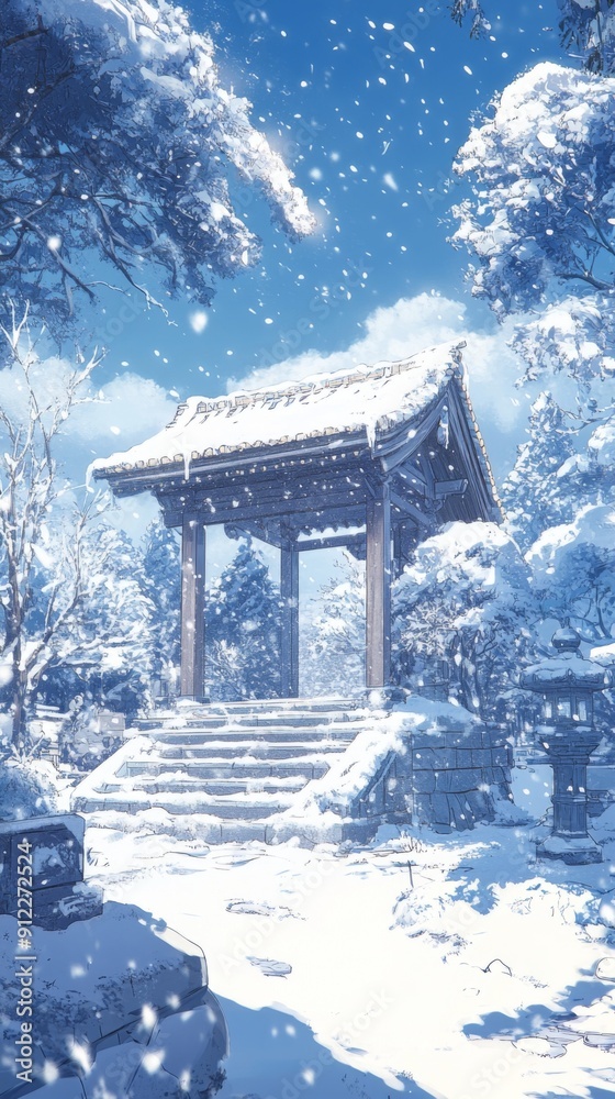 Sacred Snow Shrouded: An Animated Snow Scene with a Holy Shrine Covered ...