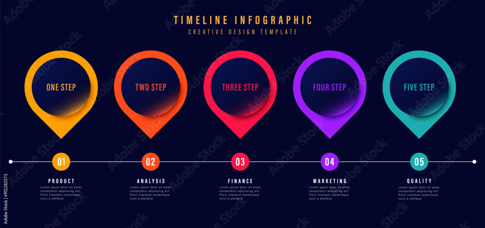 Business process timeline infographics 5 steps circles, chart ...