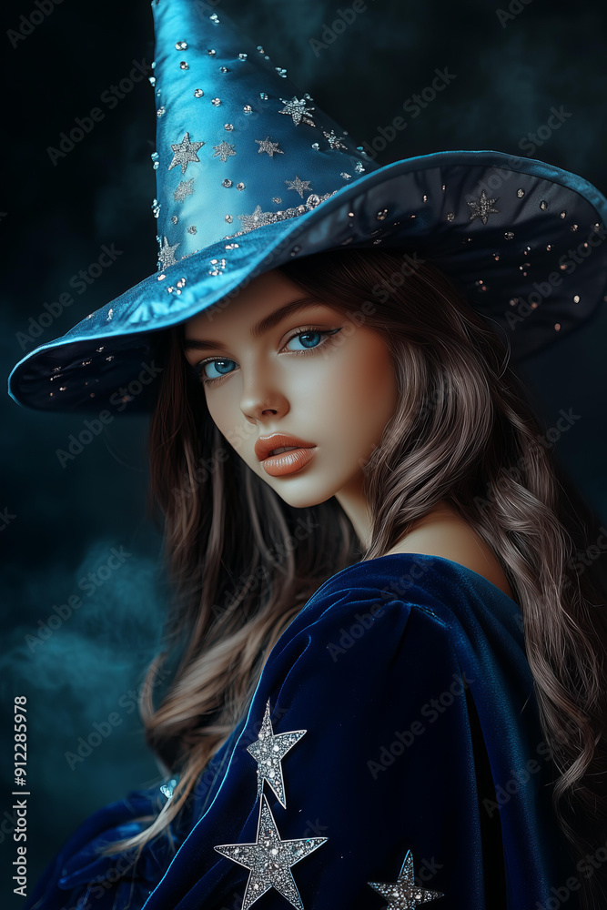 fantasy brunette blue eyed model wearing a blue velvet cloak with ...