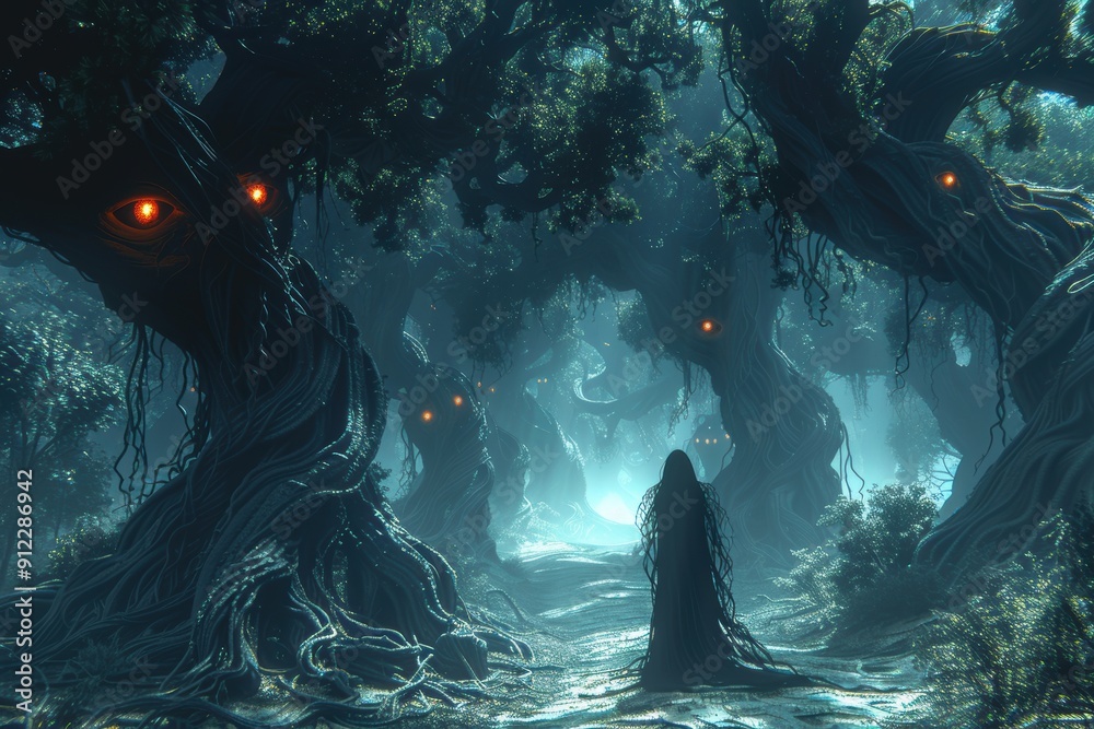 The forest is dark and spooky There were several pairs of orange eyes ...