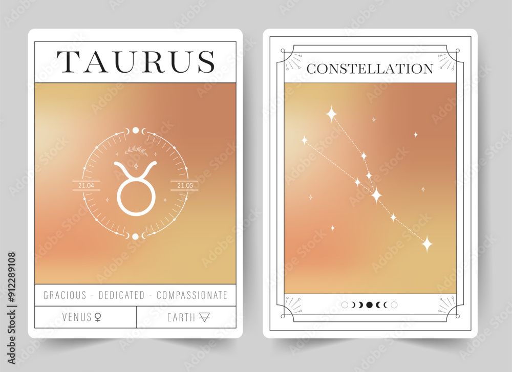 Taurus. Witchcraft cards with astrology zodiac sign and constellation ...
